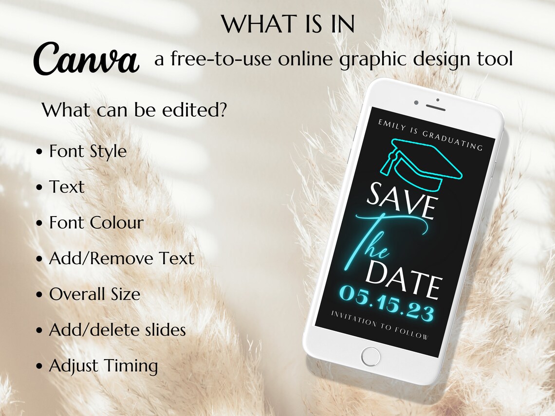 Graduation Save the Date Template, Save the Date Text Message, Canva Template, Animated Save the ...