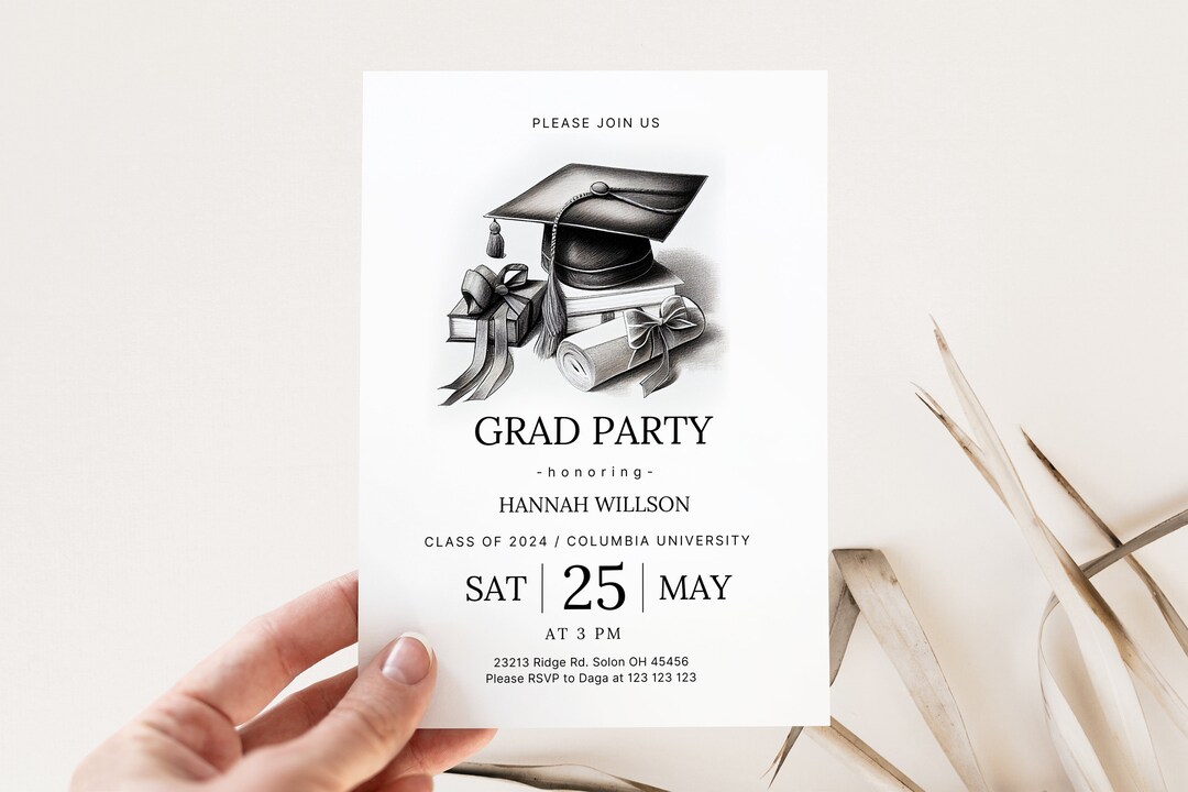 Minimalist Graduation Announcement, Modern Graduation Party Invitation ...