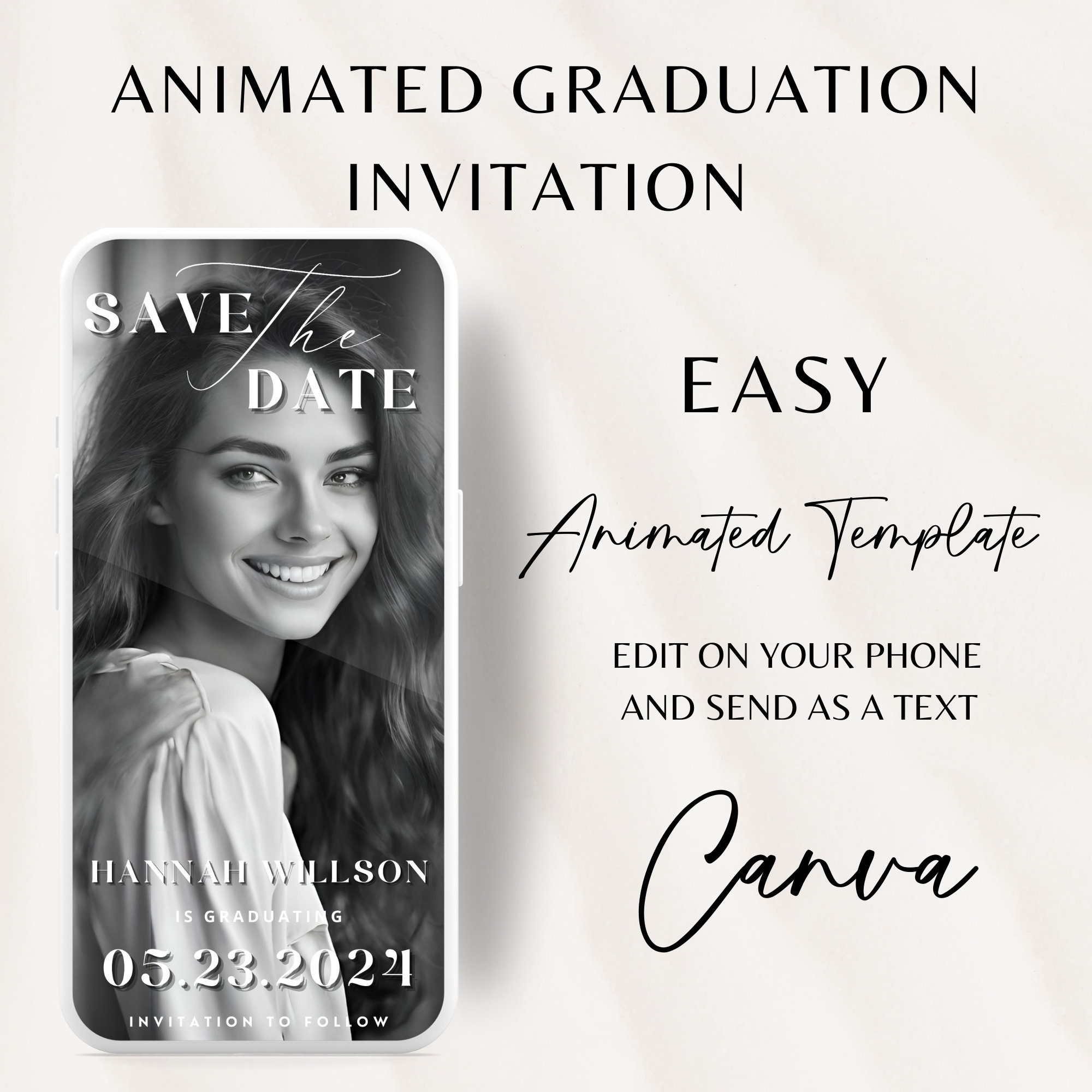 Graduation Save the Date Template, Save the Date Text Message, Animated ...
