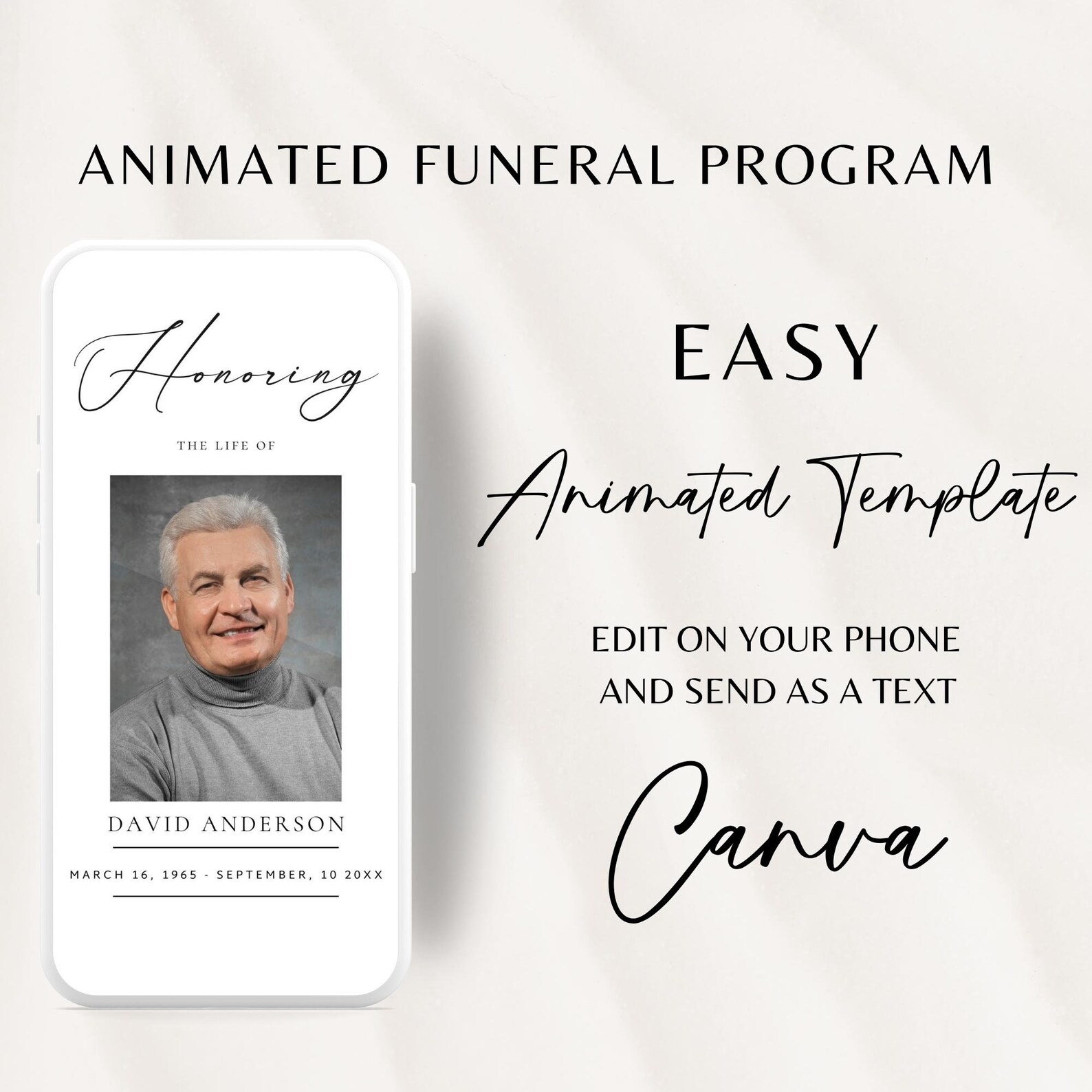 Animated Minimal Funeral Program Template, Memorial Program, Editable ...