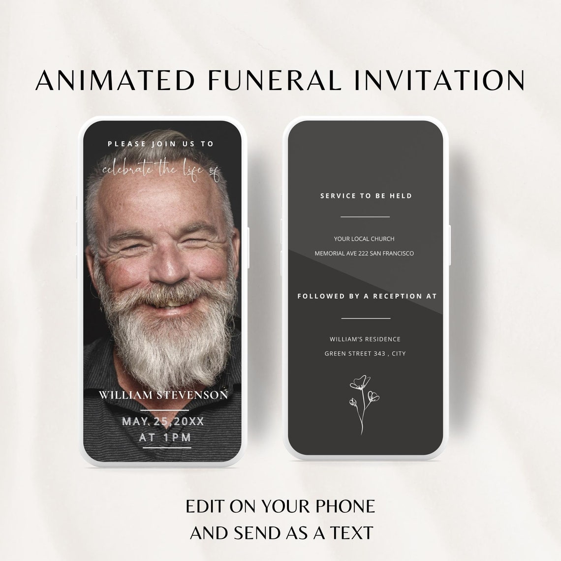 Editable Funeral Evite, Digital Funeral Invitation, Electronic Funeral ...