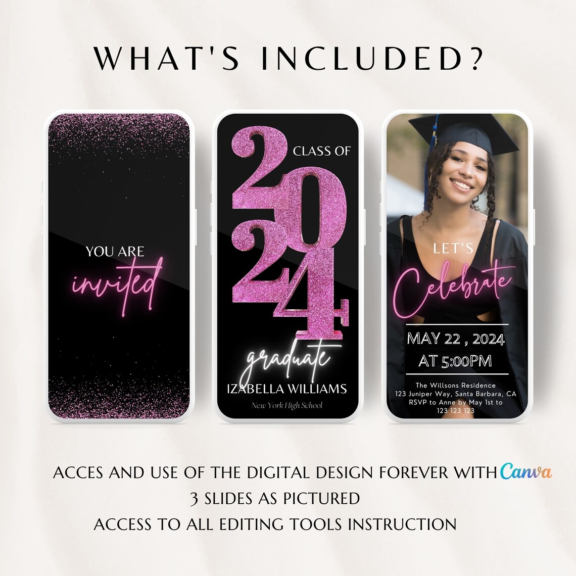 Sparkle Graduation Party Invitation 2024, Instant Download, Phone ...