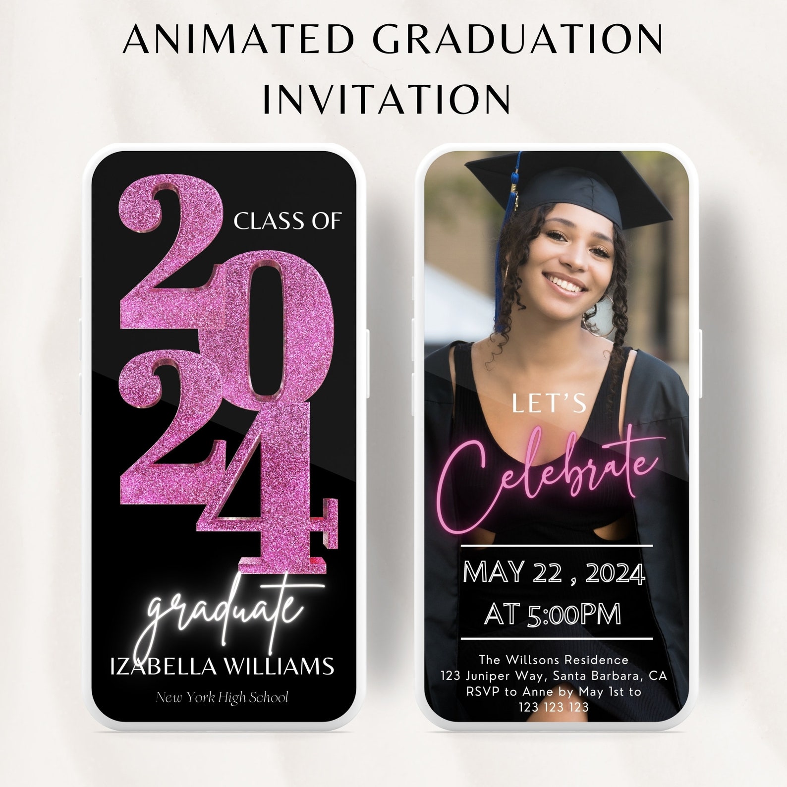 Sparkle Graduation Party Invitation 2024, Instant Download, Phone ...