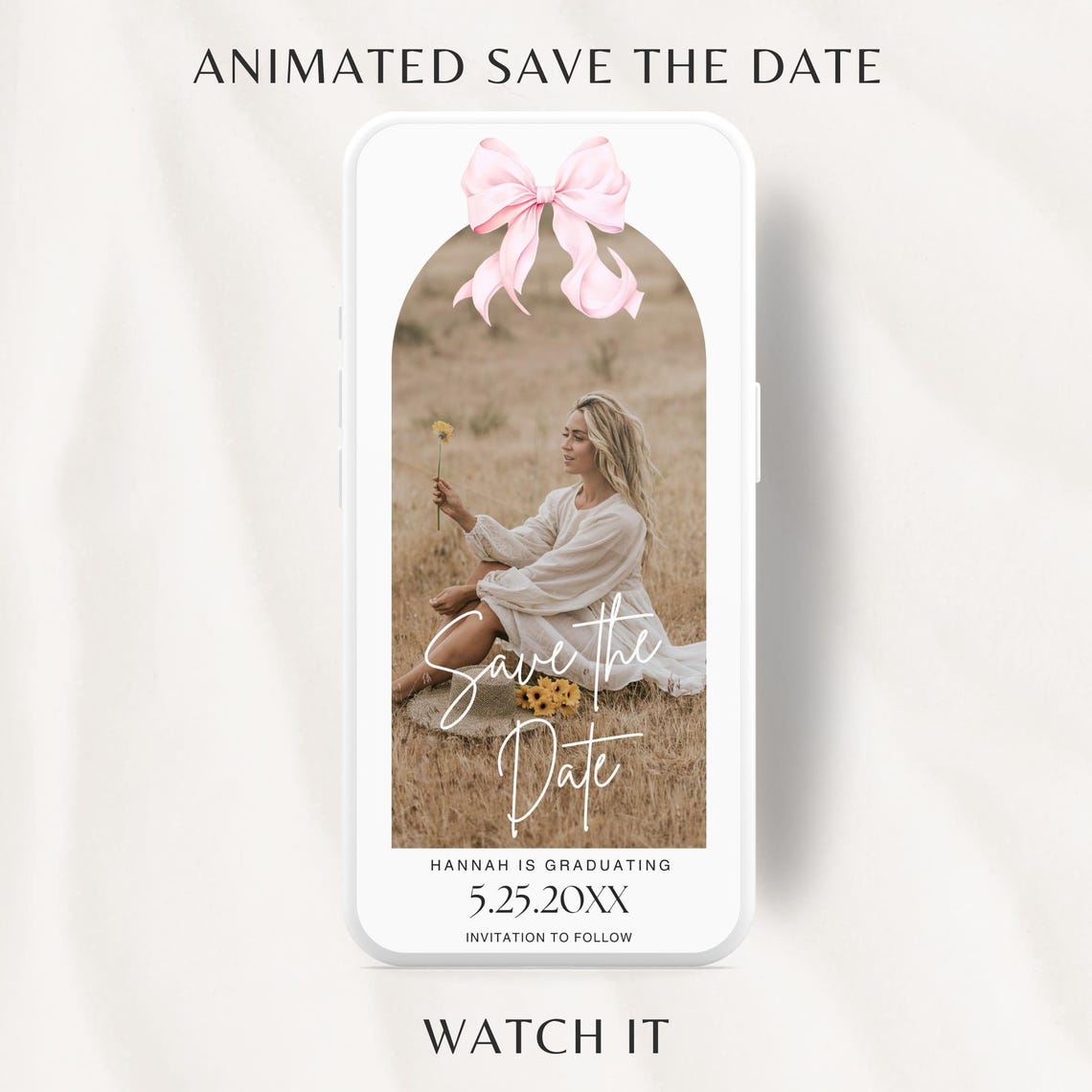 Graduation Save the Date Template, Pink Bow Save the Date Text Message ...