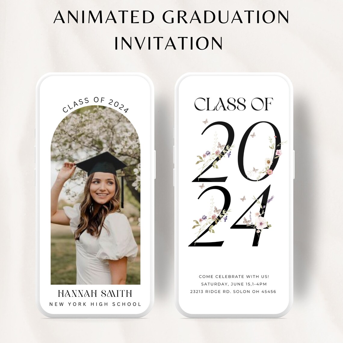 Animated Flower Graduation Party Invitation 2024, Grad Party Invite ...
