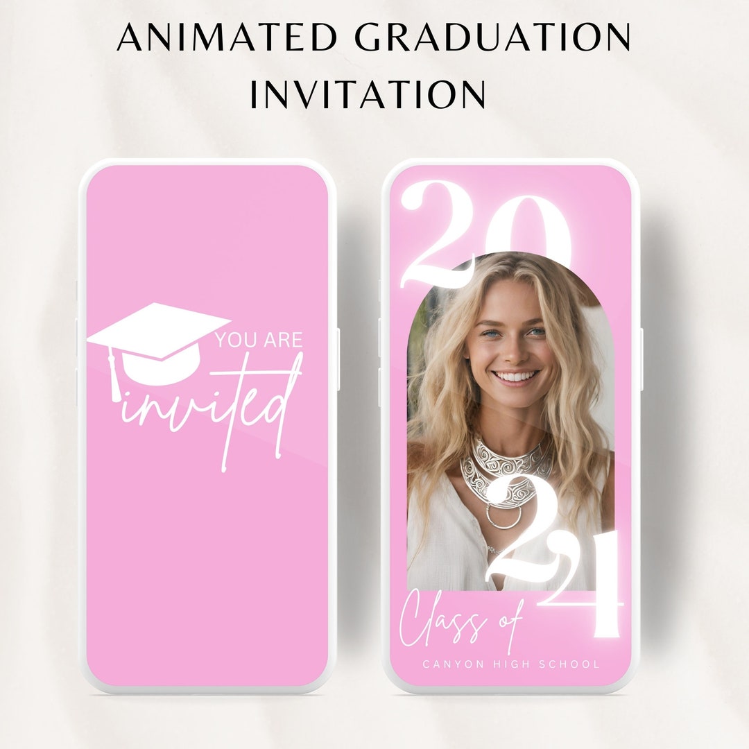 Animated Hot Pink Graduation Invitation Template, Senior Graduation ...