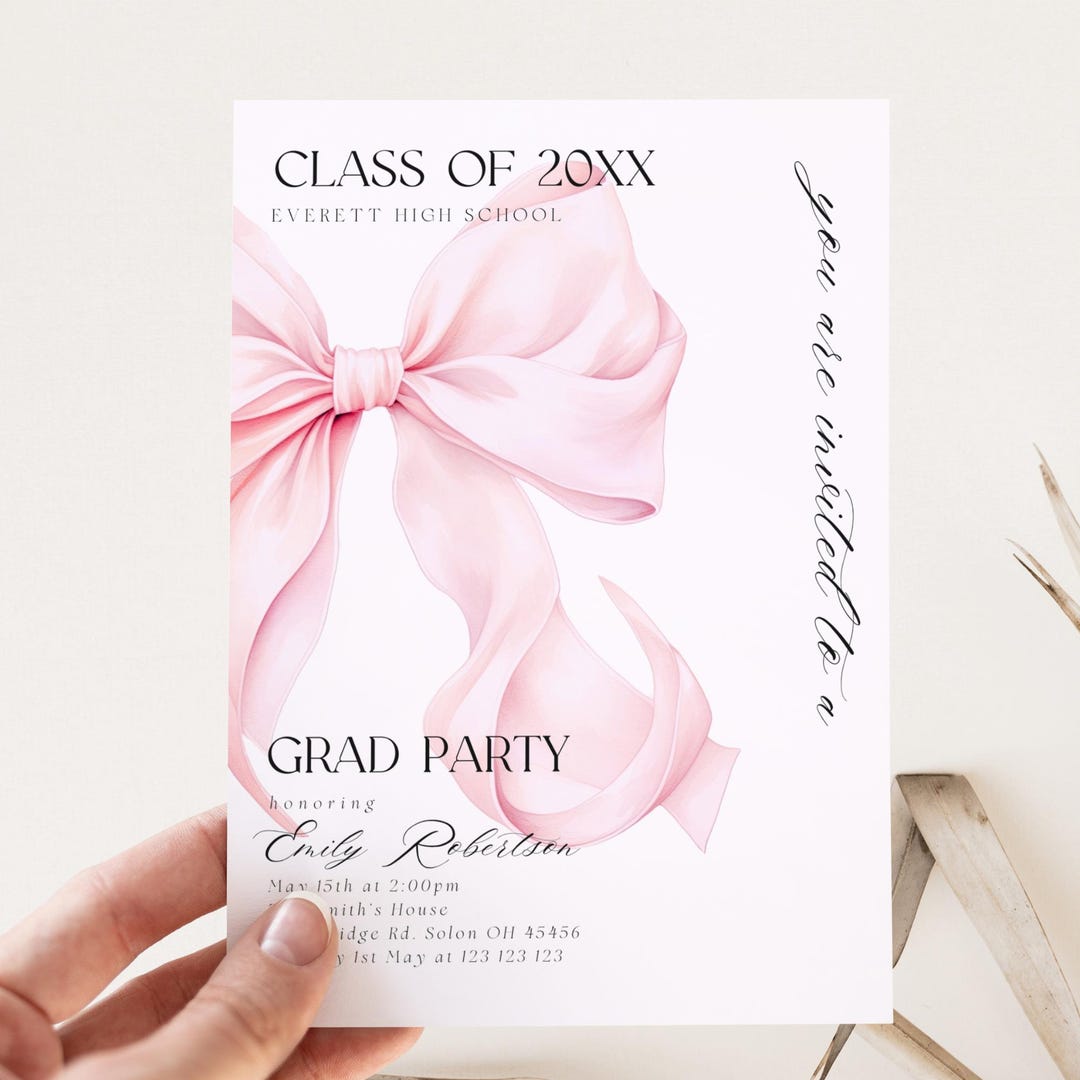 Pink Bow Graduation Invitation Digital Graduation Announcement Grad ...
