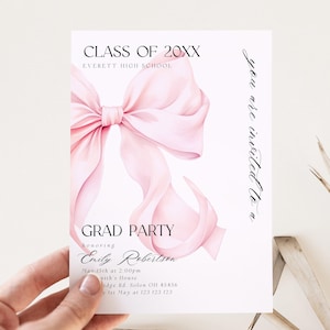 Pink Bow Graduation Invitation Digital Graduation Announcement Grad ...