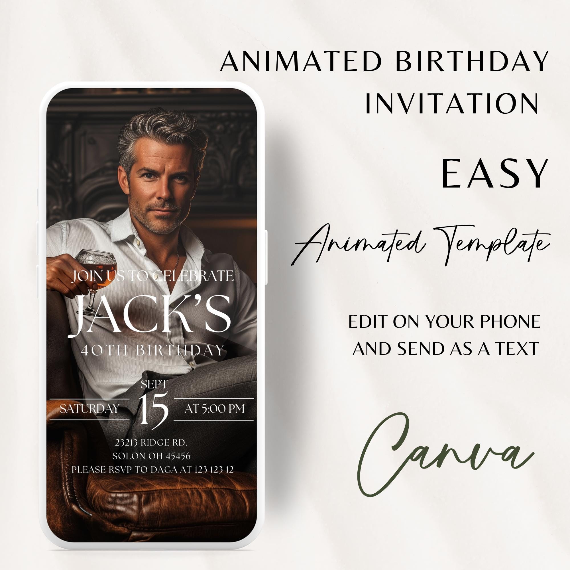 Animated Birthday Invitation Template With Photo Brunch Party Men ...