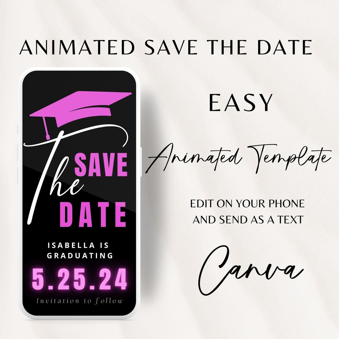 Graduation Save the Date Template for Texting, Save the Date Text Message, Canva Template ...