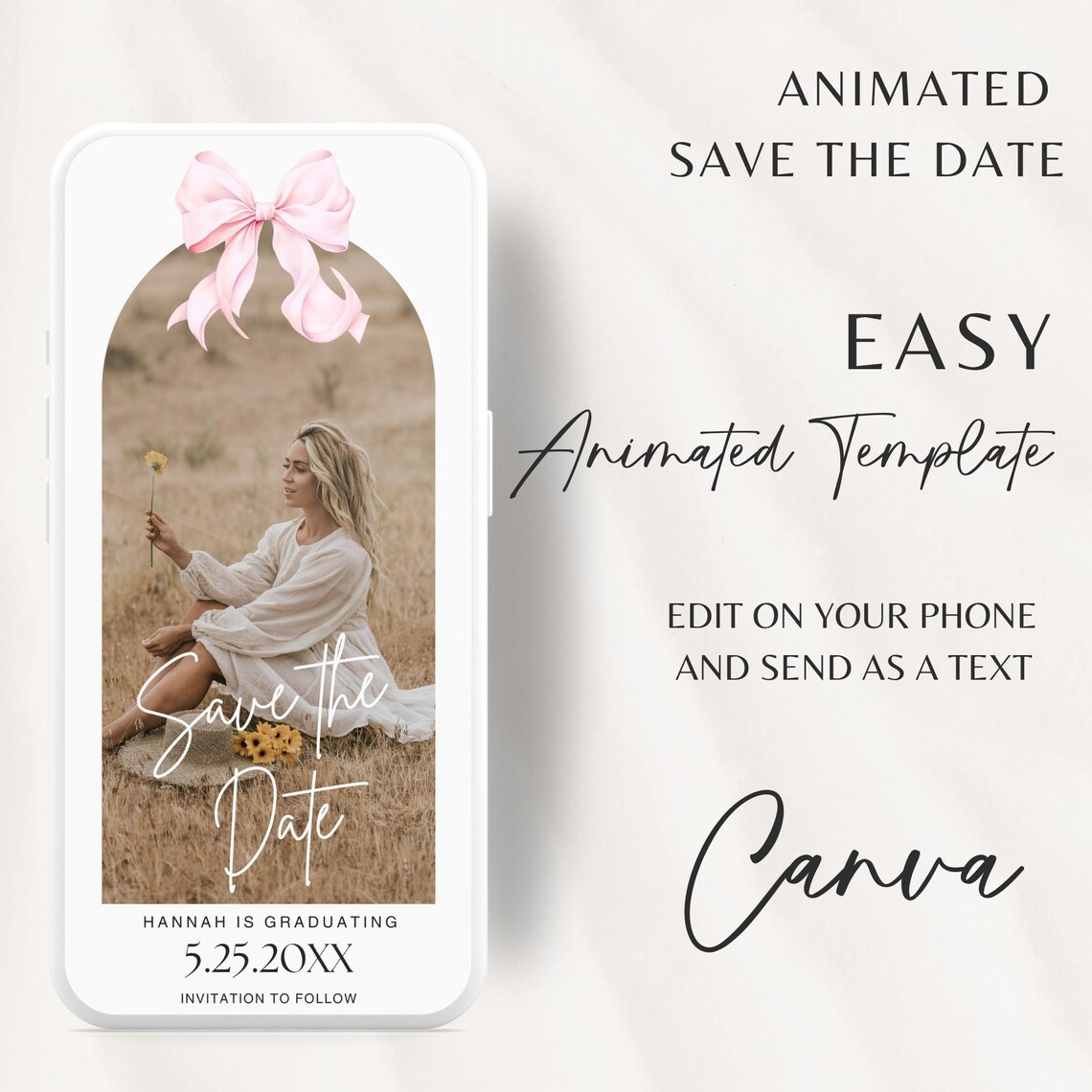 Graduation Save the Date Template, Pink Bow Save the Date Text Message ...