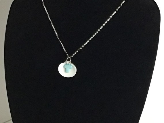 Shell With Blue Shell Cross Necklace With Silver Hardware - Etsy