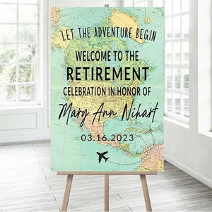 Trave Themed Welcome Sign Retirement Travel Theme Printable Sign Around ...