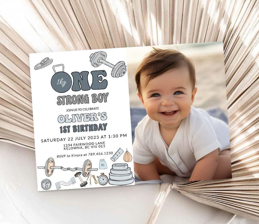 Editable First Birthday One Strong Boy Invitation 1st Boy Birthday ...