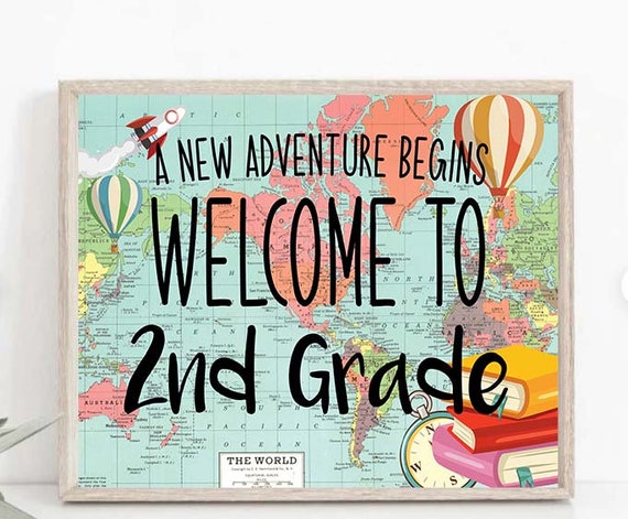 2nd Grade Welcome to Classroom Door Sign World Map Adventure - Etsy