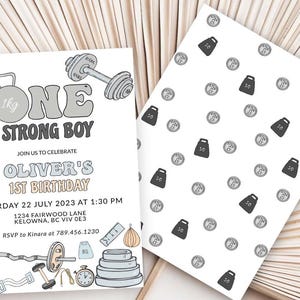 Editable First Birthday One Strong Boy Invitation 1st Boy Birthday ...
