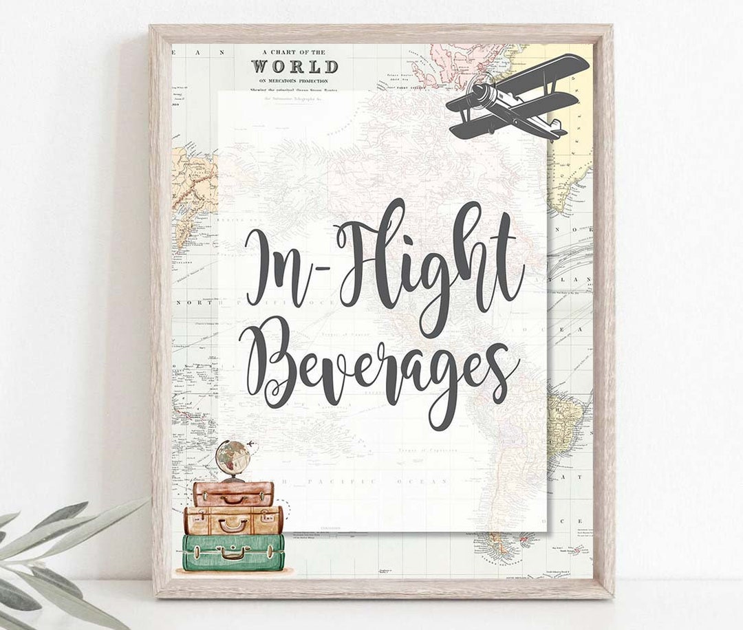 In Flight Beverages Sign, Travel Theme Baby Shower, Adventure Baby ...