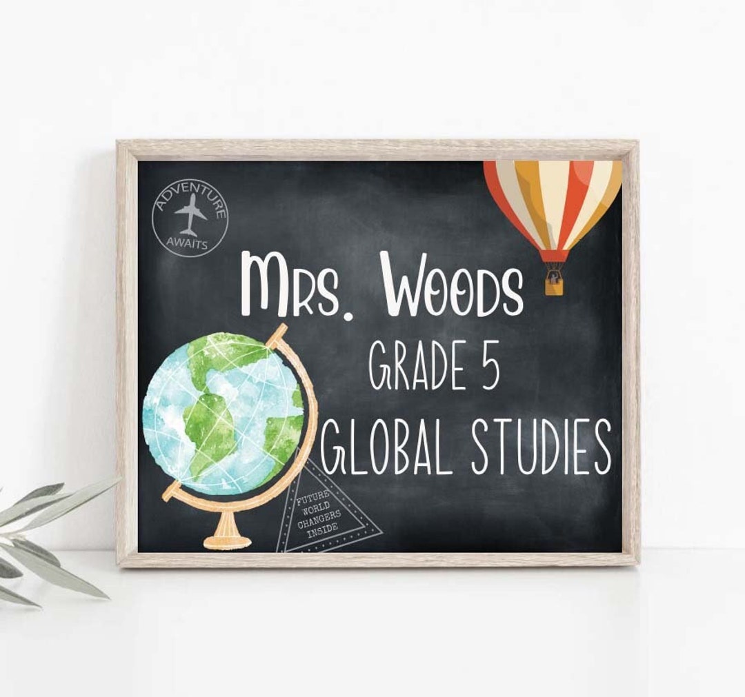 Teacher Classroom Door Sign, Global Classroom Decor Custom Teacher Sign ...