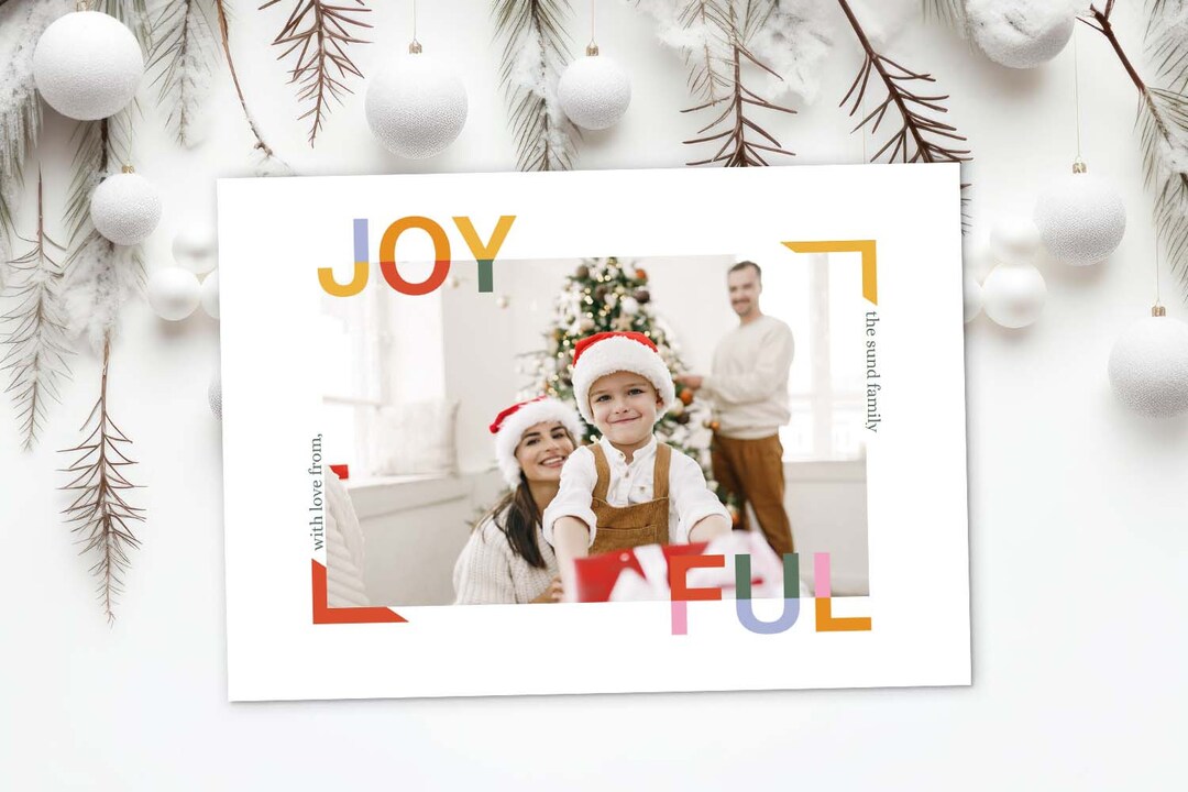 Editable Christmas Greeting Card Family Holiday Picture Card Bright ...