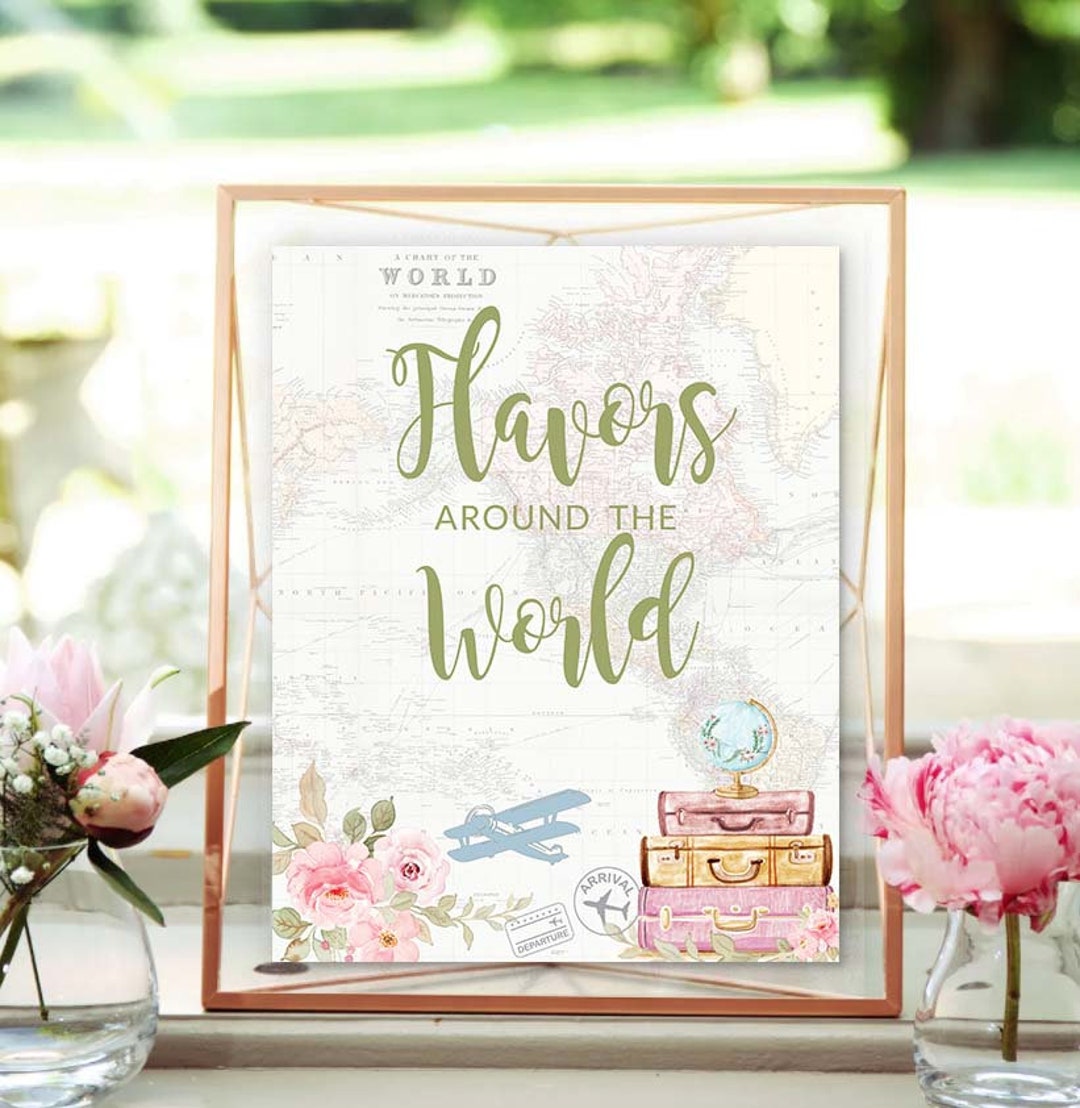 Travel Theme Food Table Signs Blush Pink Adventure Awaits Baby Shower ...