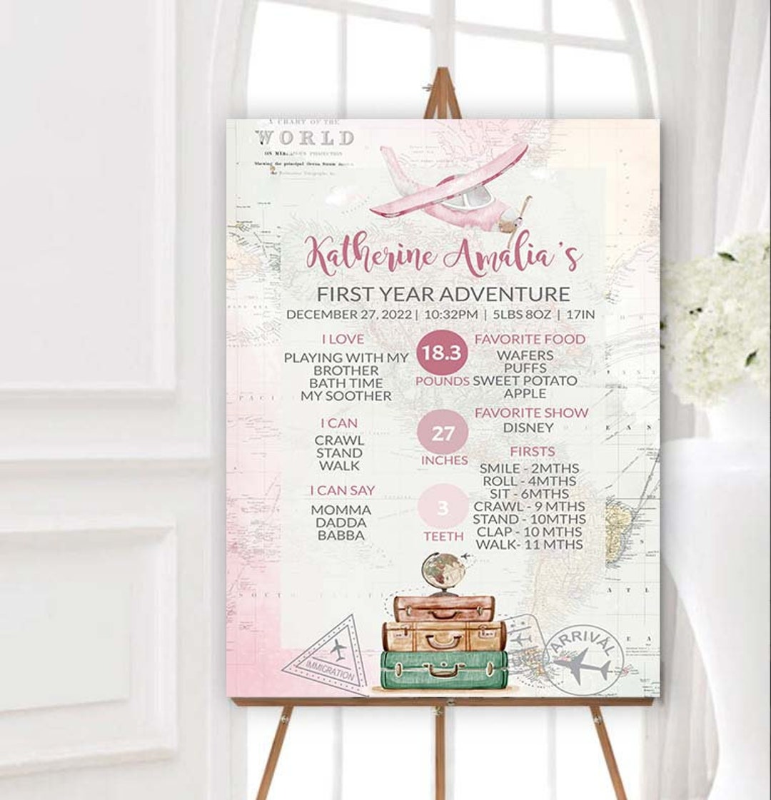 Travel Milestone 1st Birthday Printable Sign First Year Stats Poster ...