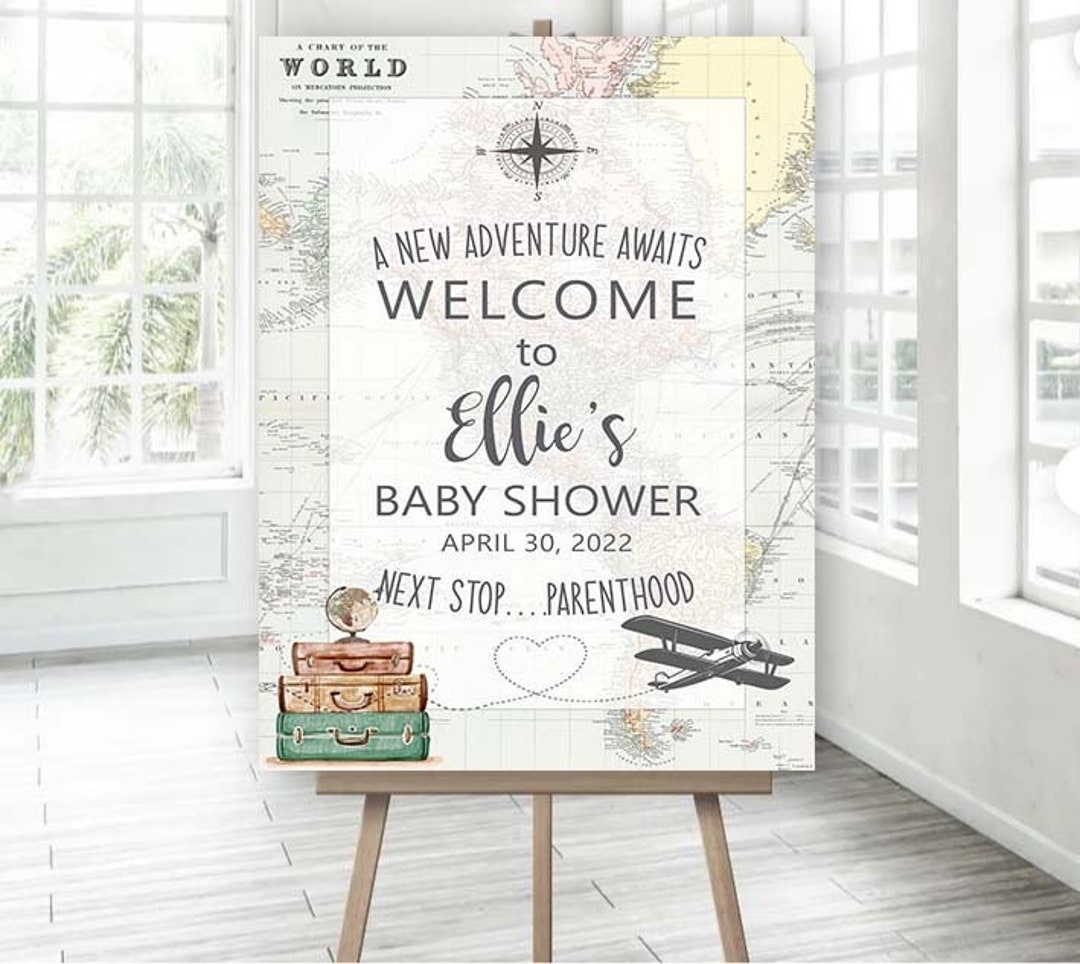 Welcome Sign Baby Shower Travel Theme Baby Shower Printable Sign Around ...