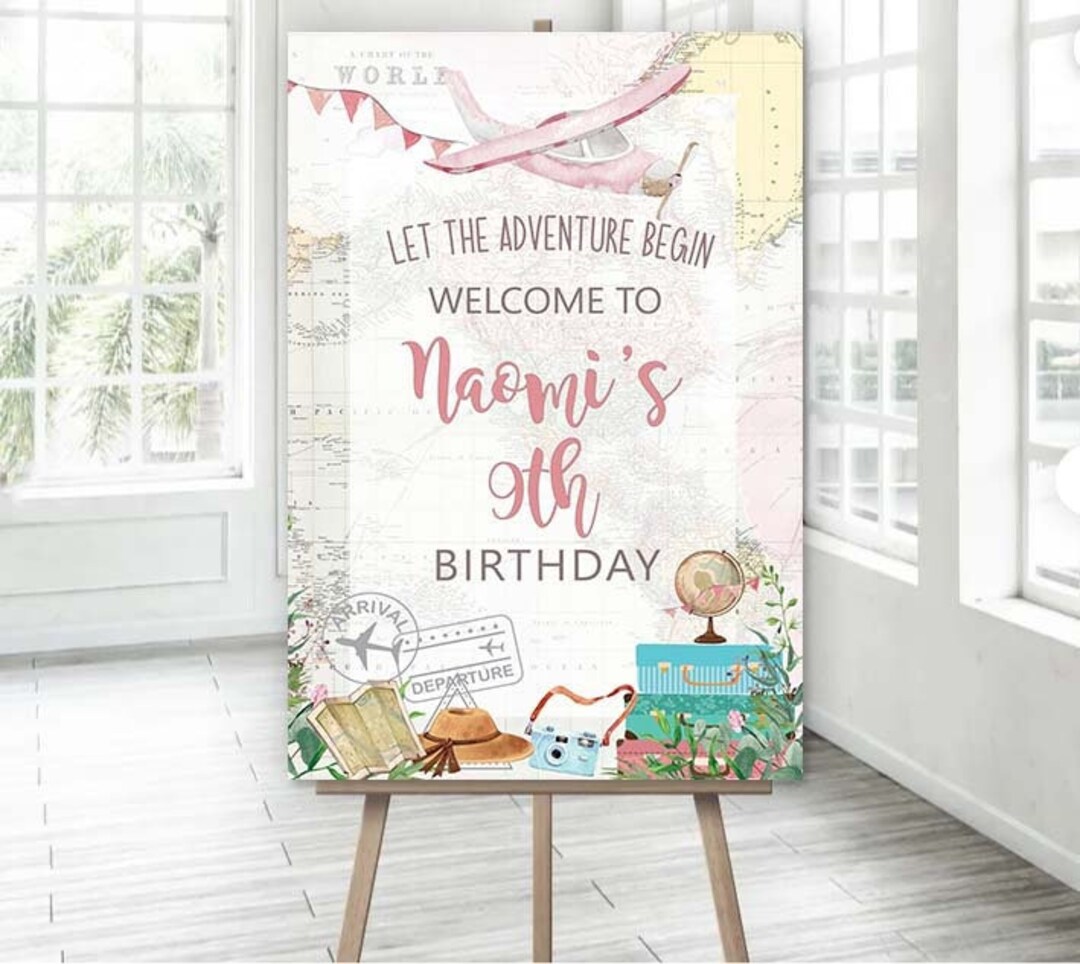 Travel Theme Birthday Any Age Printable Poster Welcome Sign for ...