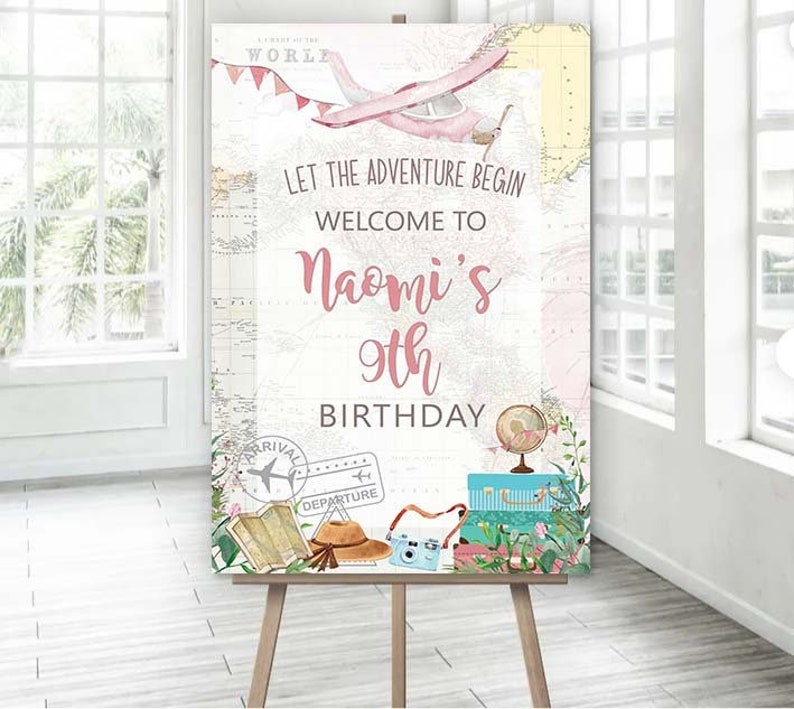 Travel Theme Birthday Any Age Printable Poster Welcome Sign - Etsy