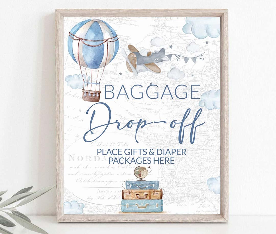 Printable Baggage Drop-off Sign Hot Air Balloon Boy Baby Shower Gifts ...