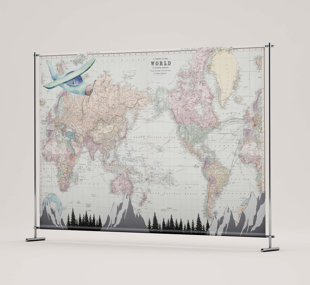 PRINTABLE Travel Theme Party Backdrop Map Wedding Onederful World First ...