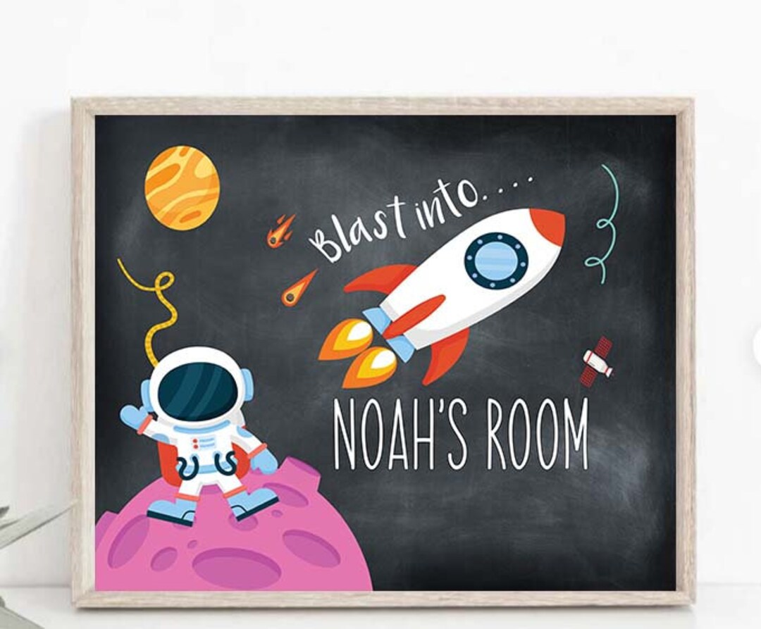 Space Theme Boy's Bedroom, Boy Bedroom Door Sign Printable, Customized ...