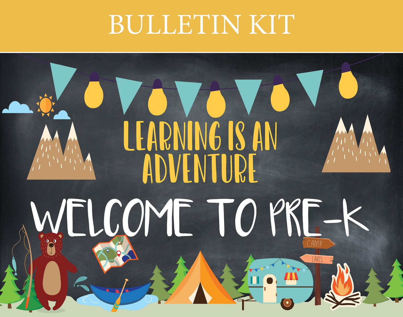 Camping Themed Bulletin Board Kit Home School Decor Woodland Outdoor ...