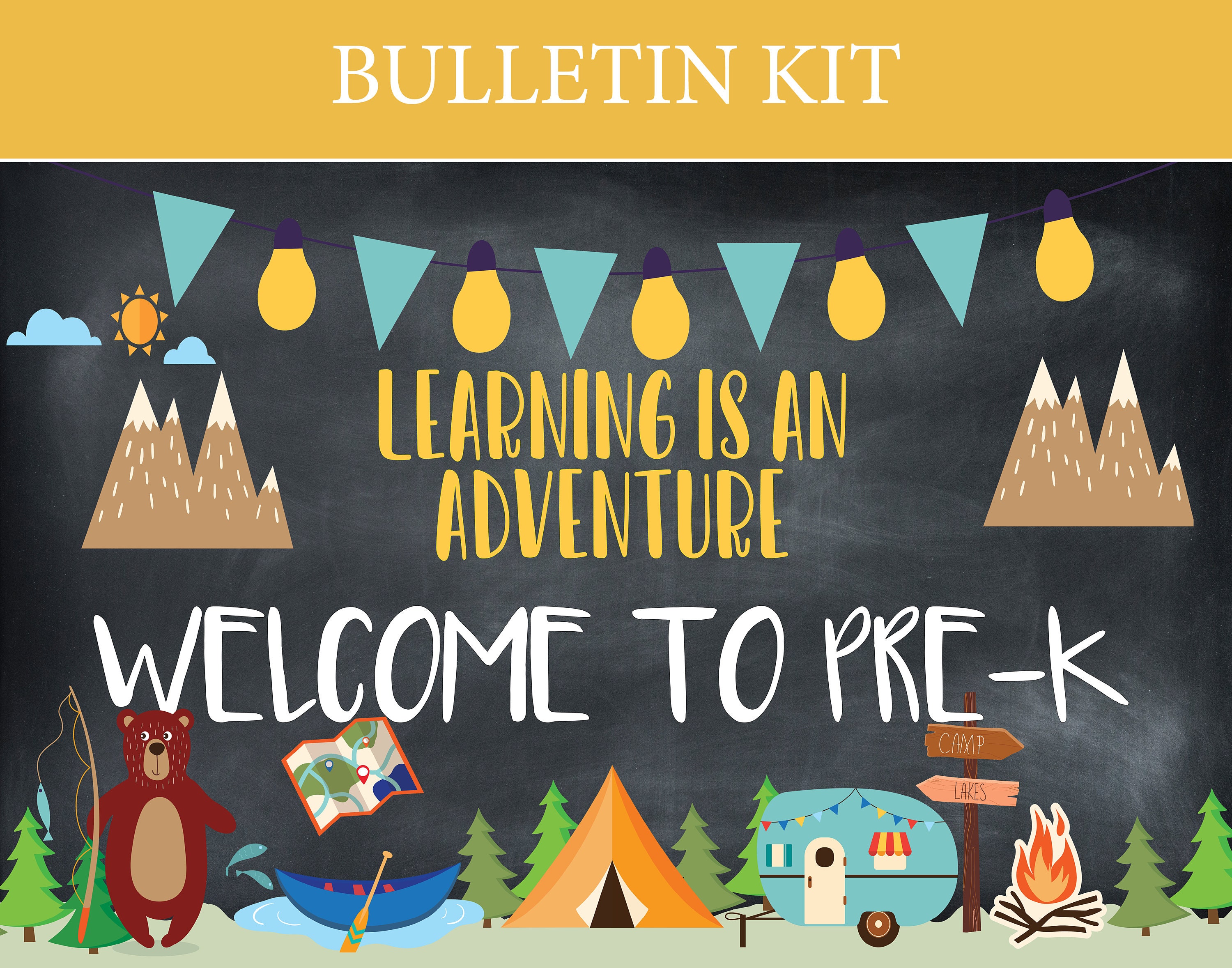 Camping Themed Bulletin Board Kit Home School Decor Woodland Outdoor ...