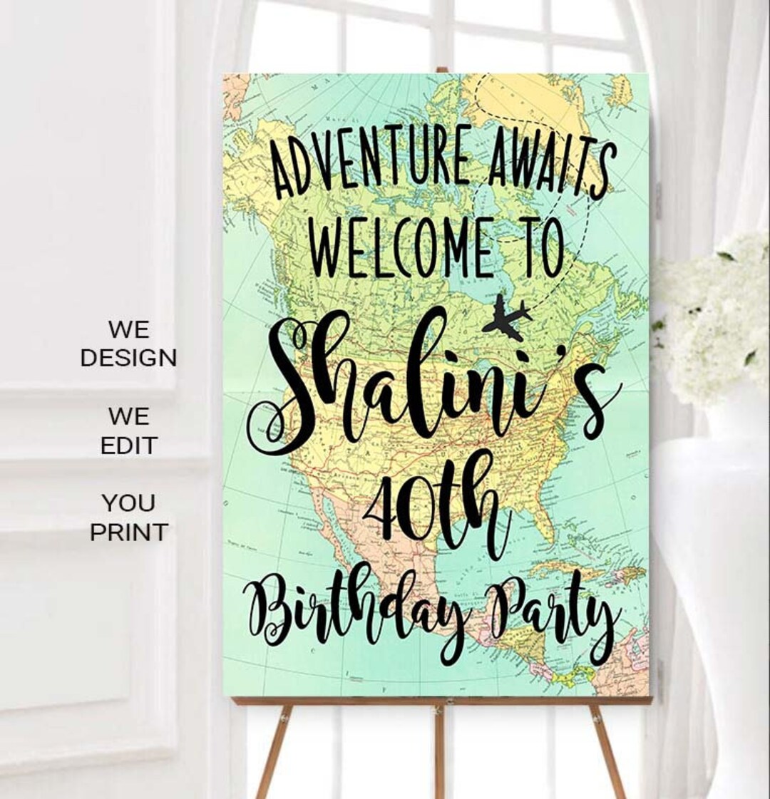 Birthday Welcome Sign Travel Theme Birthday Printable Sign - Etsy