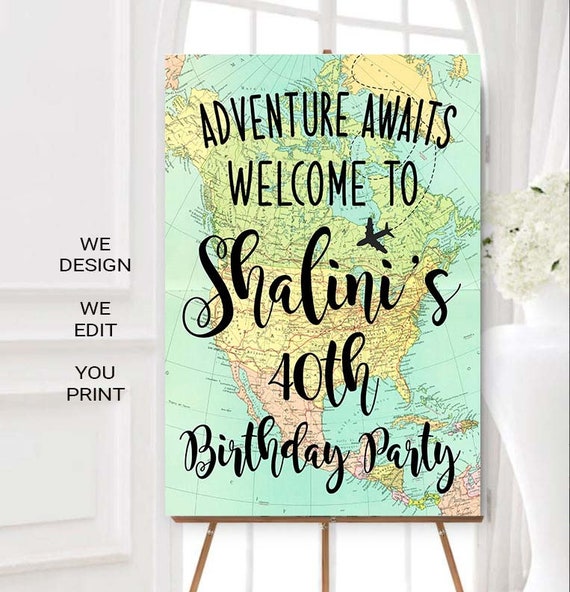 Birthday Welcome Sign Travel Theme Birthday Printable Sign - Etsy