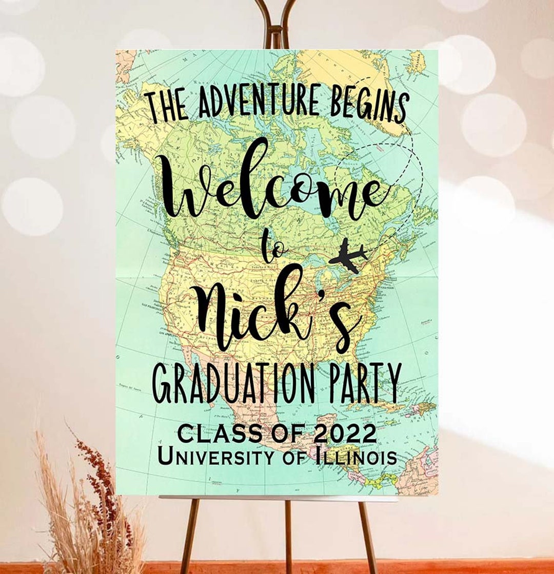 Welcome Sign Graduation Travel Theme Printable Sign Around the World ...