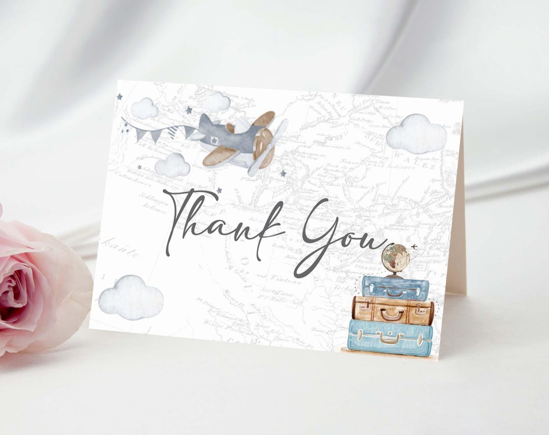 Printable Travel Thank You Card Baby Shower Thankyou Note Adventure ...