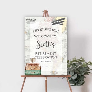 Welcome Sign Retirement Travel Theme Printable Sign Around the World ...