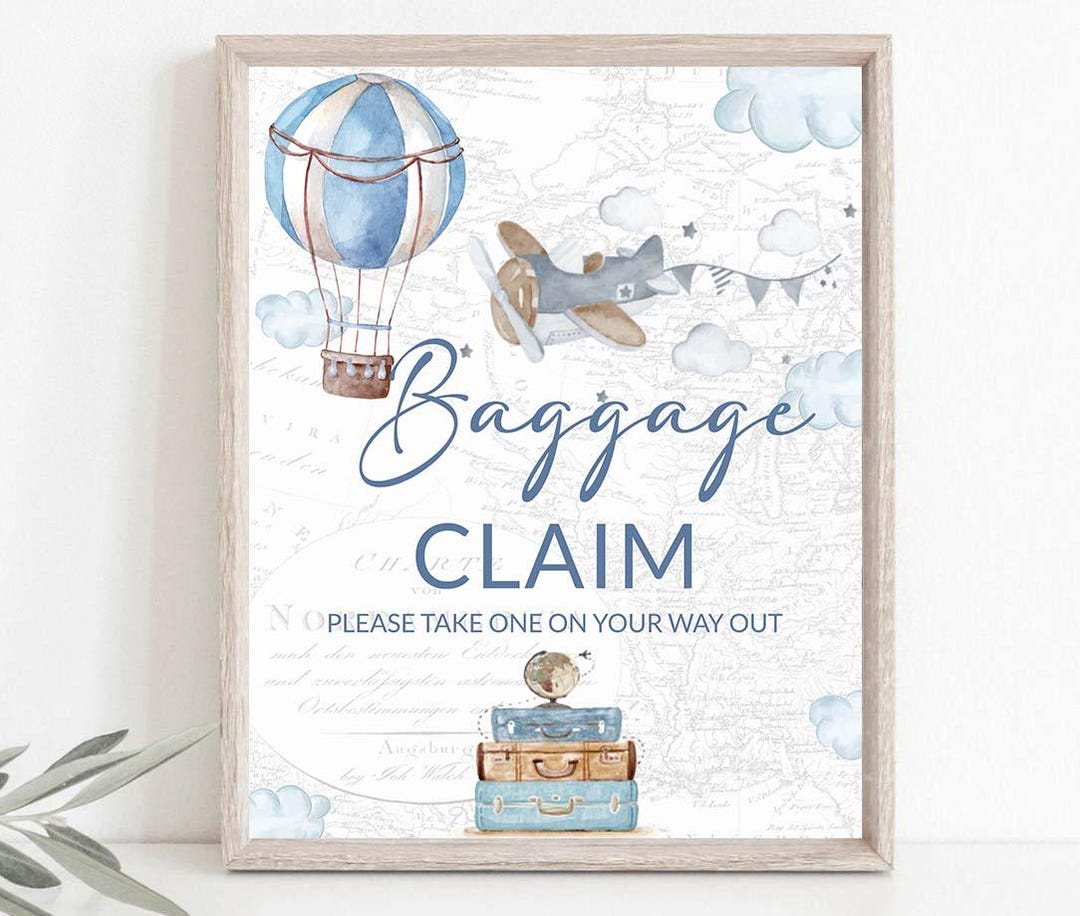 Baggage Claim Sign Printable Travel Themed Baby Shower Hot Air Balloon ...