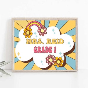 Groovy Custom Teacherteacher Sign, Retro Hippie Themed Classroom Door ...