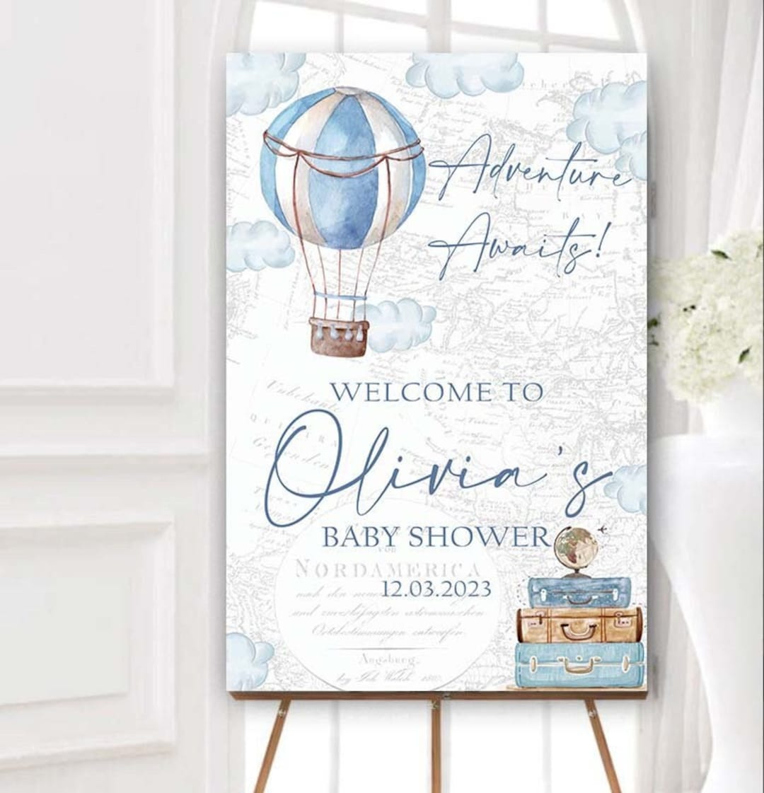 Hot Air Balloon Baby Shower Welcome Sign Hot Air Balloon Poster up up ...