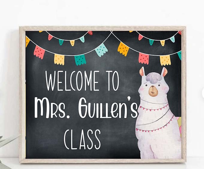 Editable Bienvenidos Spanish Themed Classroom Door Hanger Llama Themed ...