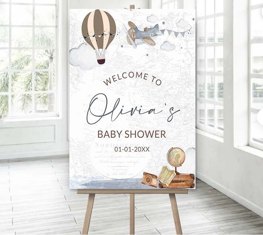 Editable Welcome Sign Travel Theme Baby Shower Adventure Awaits Baby ...