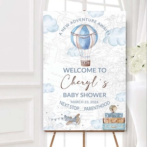 Editable Hot Air Balloon Baby Shower Welcome Sign Teddy Bear Shower up ...
