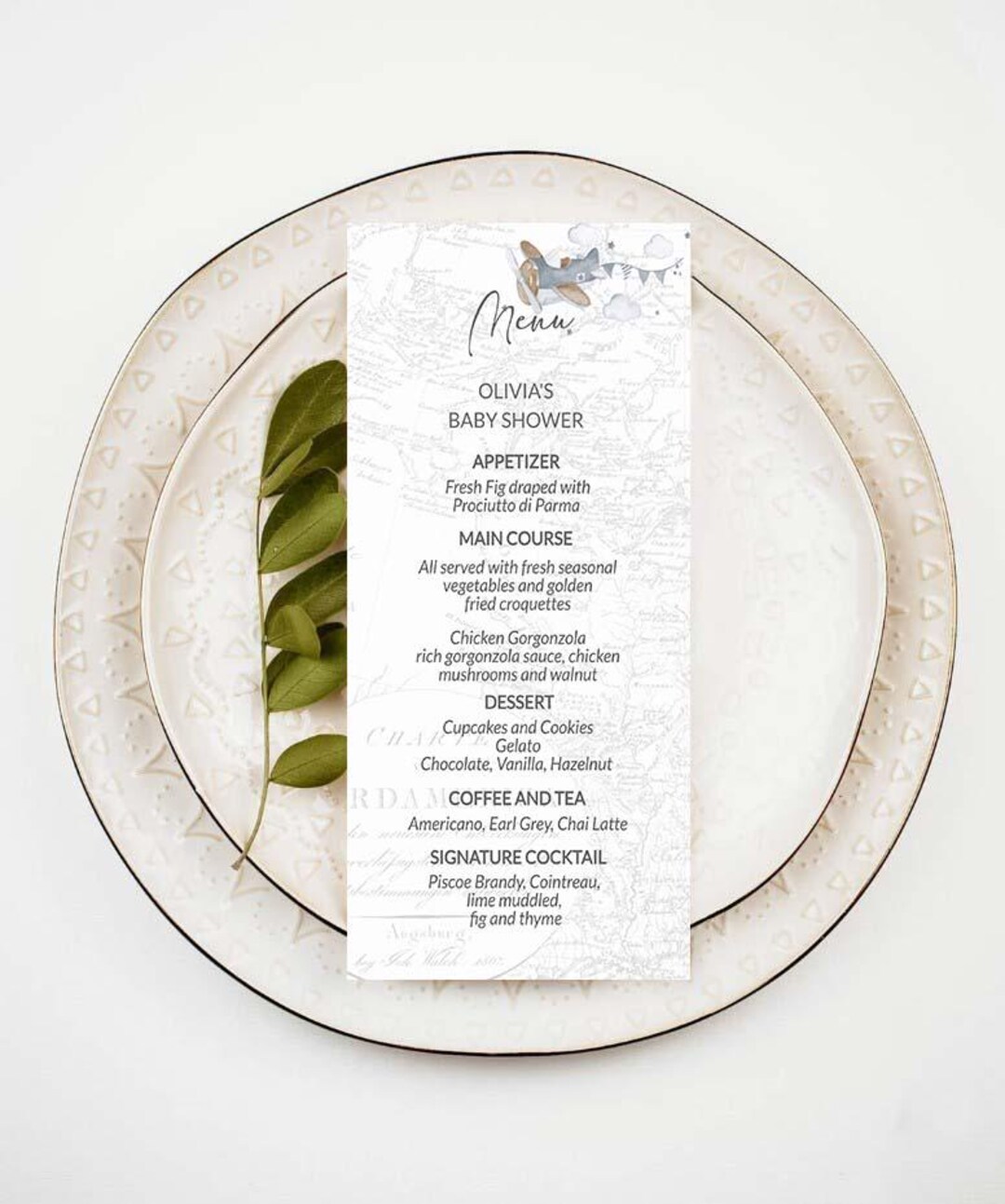 Printable Travel Theme Menu Airplane Baby Shower Thankyou Note ...