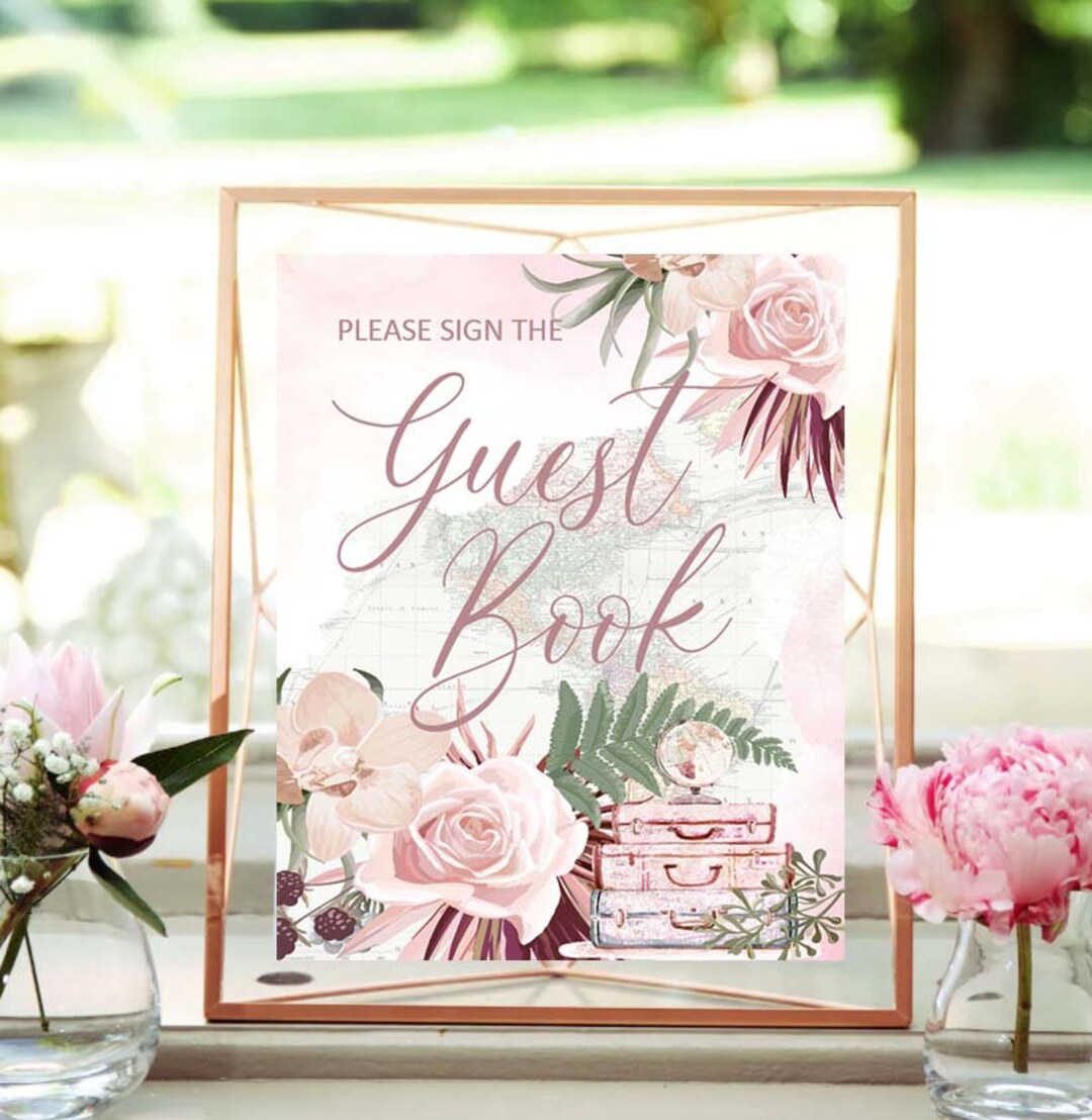 Sign the Guest Book Printable Poster 8x10 Bridal Shower Traveling Miss ...