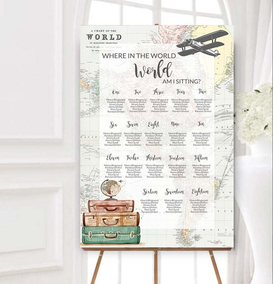 Seating Chart Travel Theme Adventure Awaits Baby Shower Airplane Themed ...