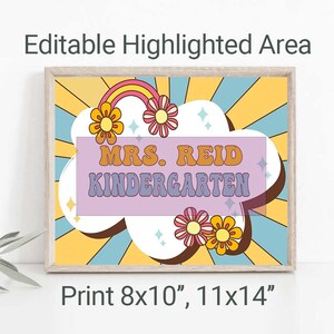 Groovy Custom Teacherteacher Sign, Retro Hippie Themed Classroom Door ...