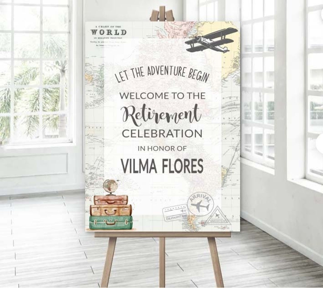 Welcome Poster Retirement Travel Theme Printable Sign Around the World ...