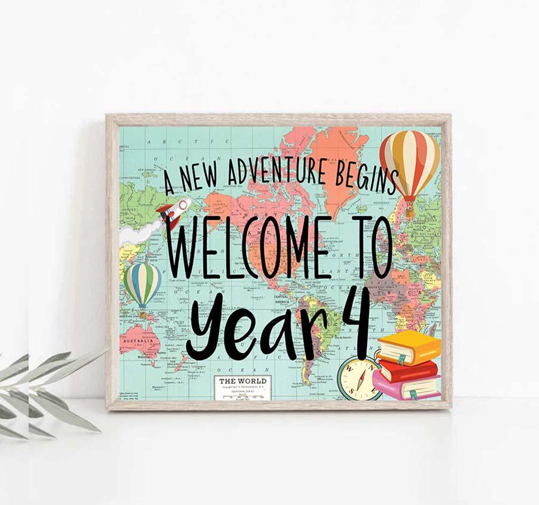 4th Grade Welcome to Classroom Door Sign World Map Adventure Themed ...